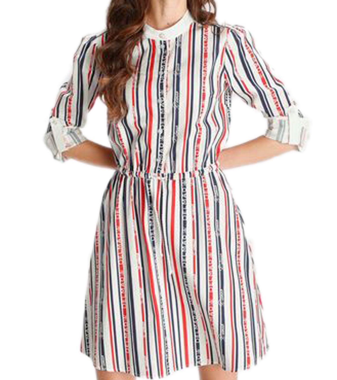 DELMAO Damen Baumwoll-Kleid Mini-Kleid gestreiftes Langarm-Kleid Blusen ...